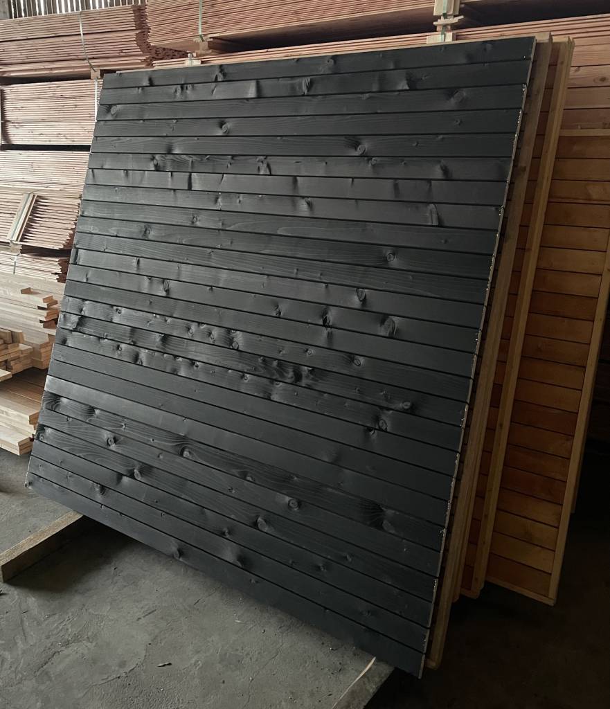 Black Treated Slatted Contemporary Fence Panel | Timberulove